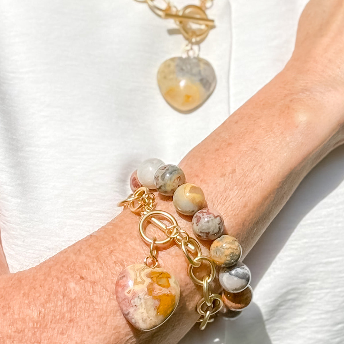 Heart & Soul Desert Sand Agate Heart with Circle Loop Toggle Necklace ...