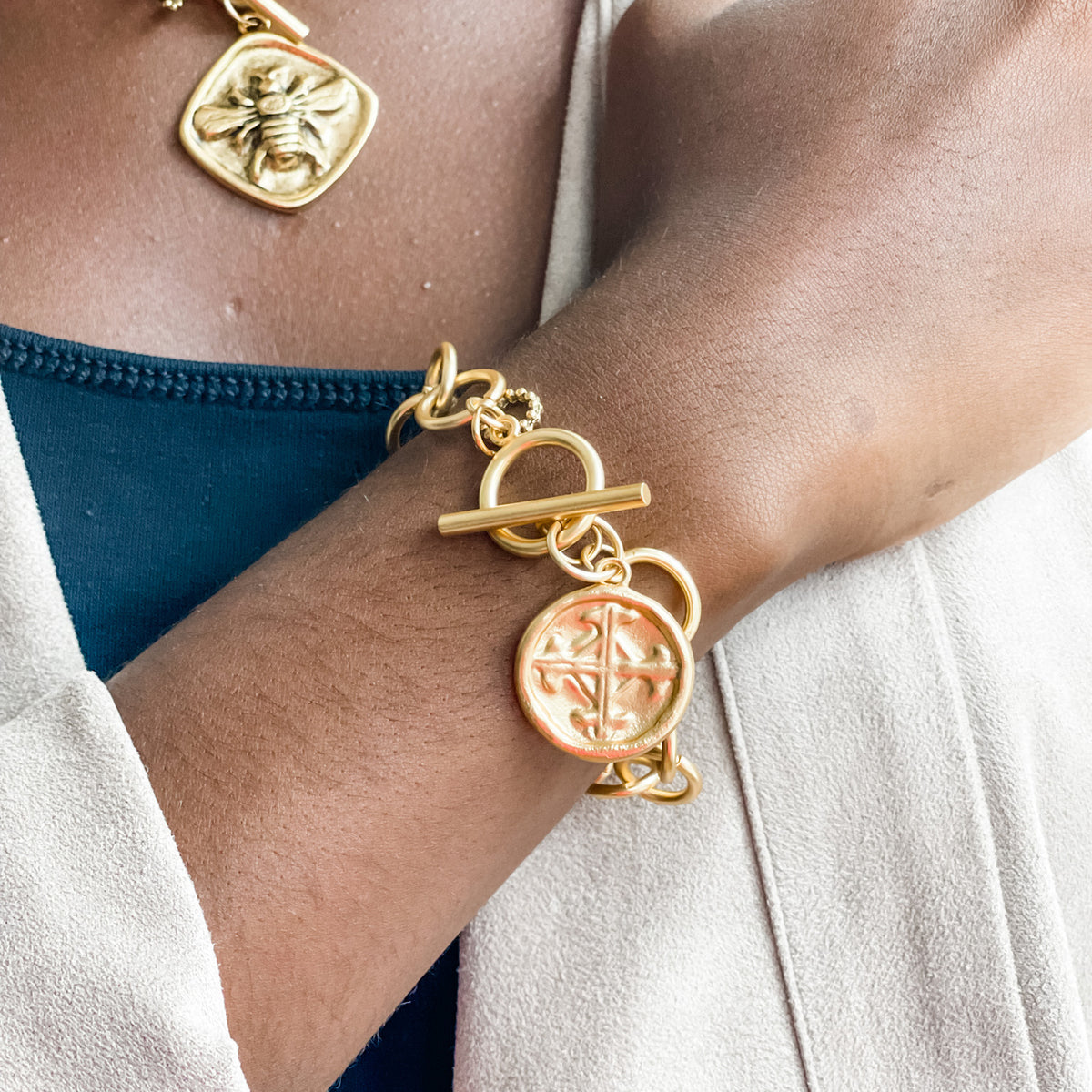 Circle Loop Toggle Bracelet featuring a Gold Serenity Prayer ...