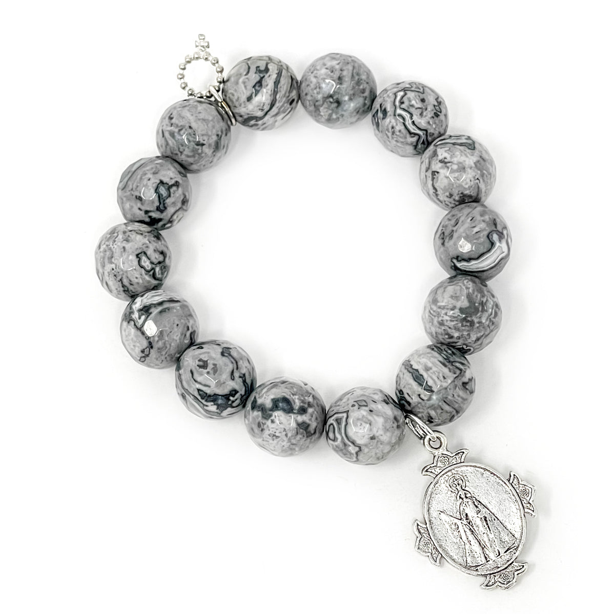 Faceted Silver Leaf Agate with Silver Crowned Queen of Heaven ...